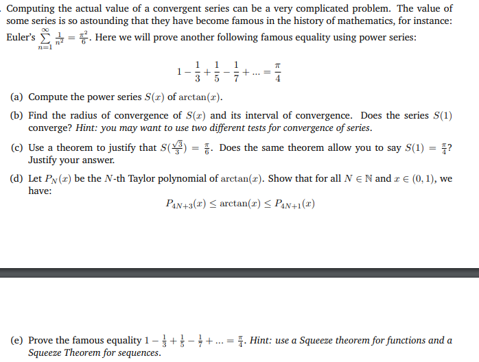 Solved Computing the actual value of a convergent series can | Chegg.com
