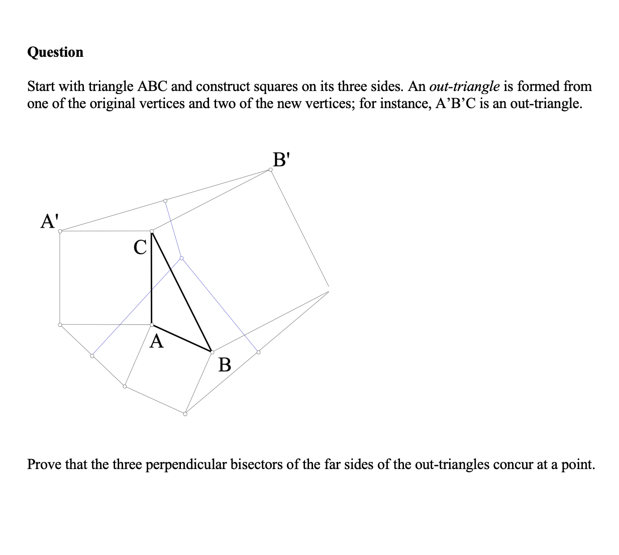 Solved QuestionIn triangle ABC, construct squares on its | Chegg.com