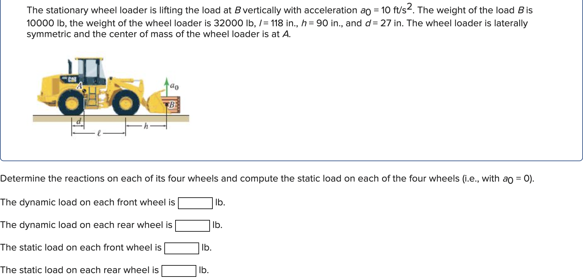 Solved The stationary wheel loader is lifting the load at B | Chegg.com
