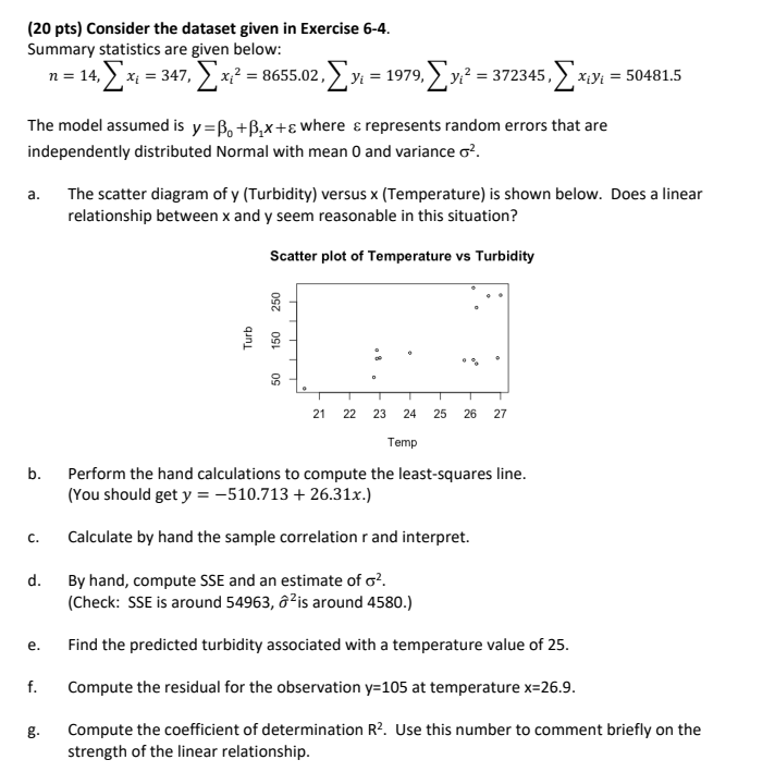 Solved (20 pts) Consider the dataset given in Exercise 6-4. | Chegg.com