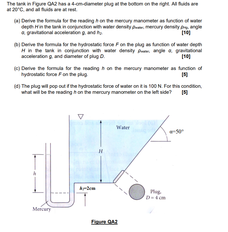 Solved The tank in Figure QA2 has a 4-cm-diameter plug at | Chegg.com