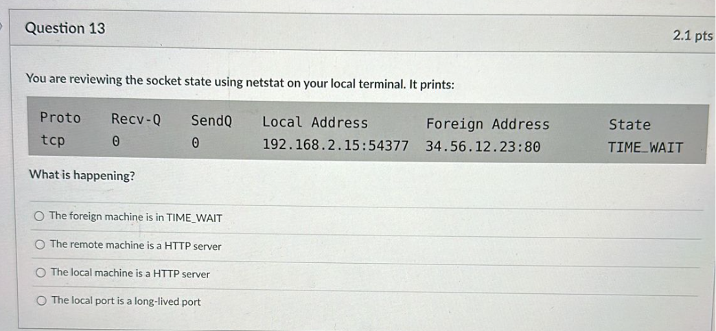 Solved You are reviewing the socket state using netstat on | Chegg.com