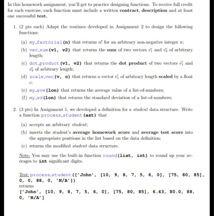 This assignment provides practice designing functions | Chegg.com