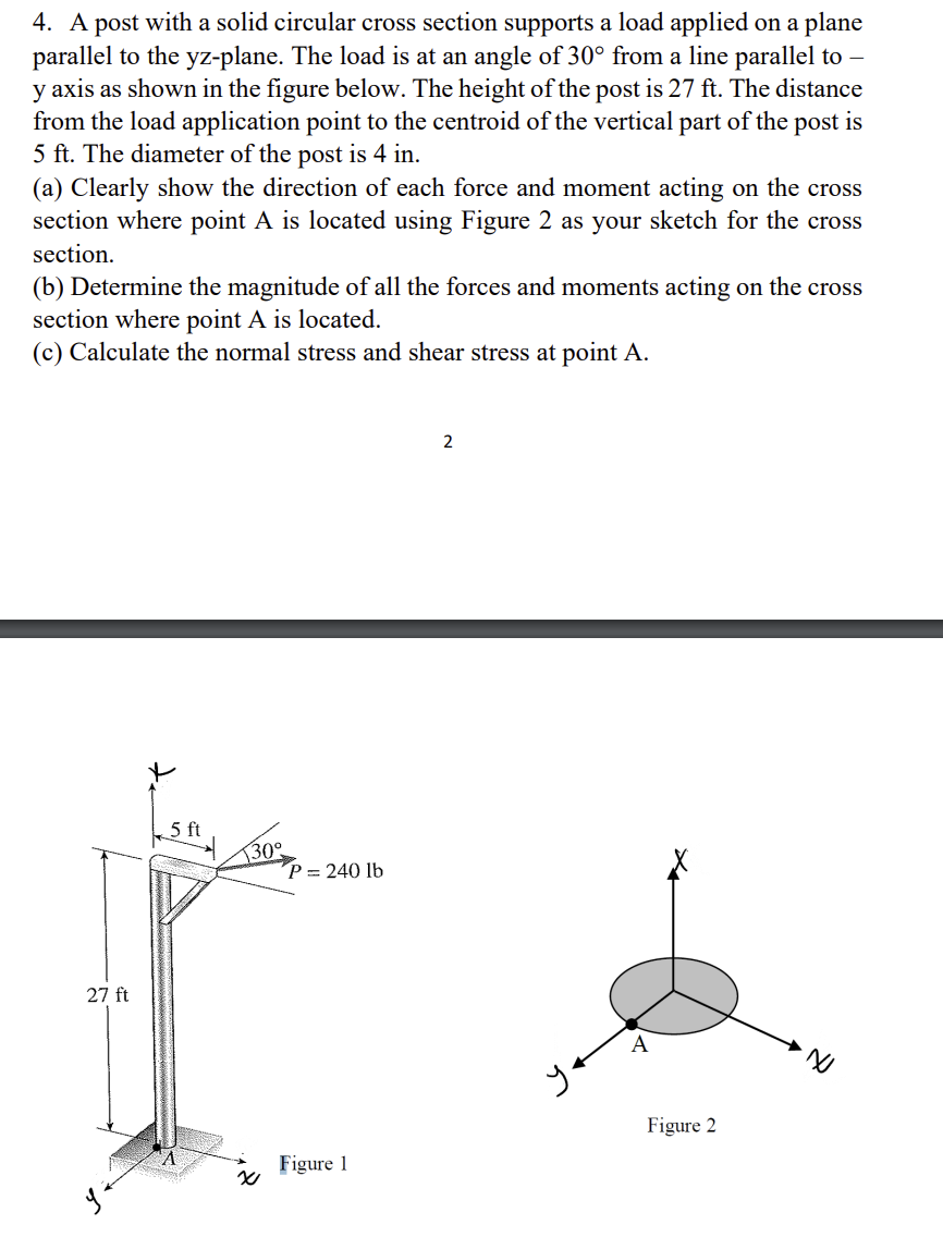 Solved 4. ﻿A post with a solid circular cross section | Chegg.com