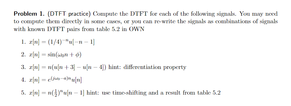 Solved Problem 1. (DTFT practice) Compute the DTFT for each | Chegg.com