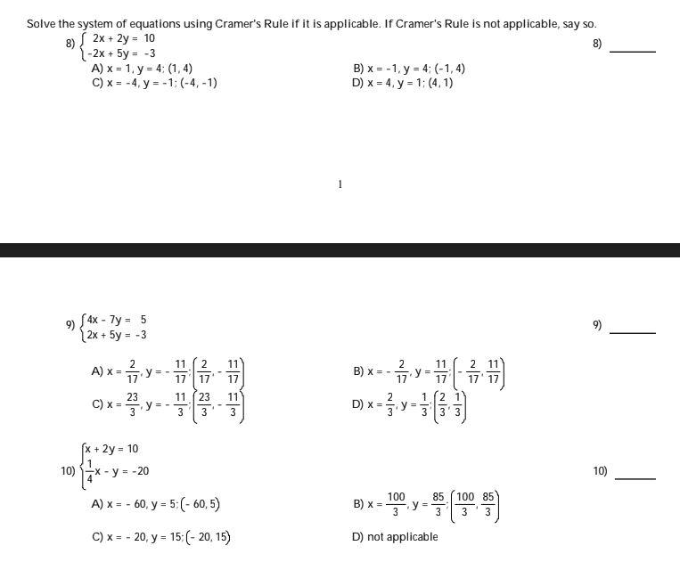 Solved Solve the system of equations using Cramer's Rule if | Chegg.com