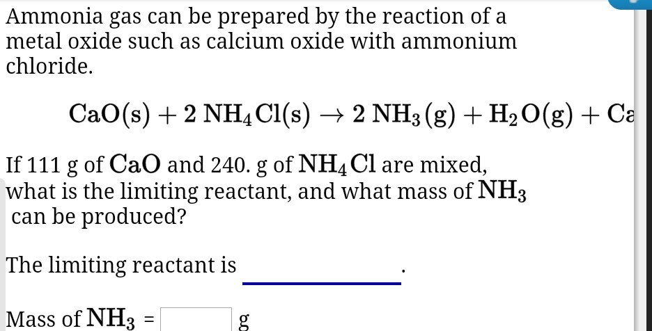 Solved Ammonia gas can be prepared by the reaction of a | Chegg.com Solved Ammonia gas can be prepared by the reaction of a | Chegg.com
