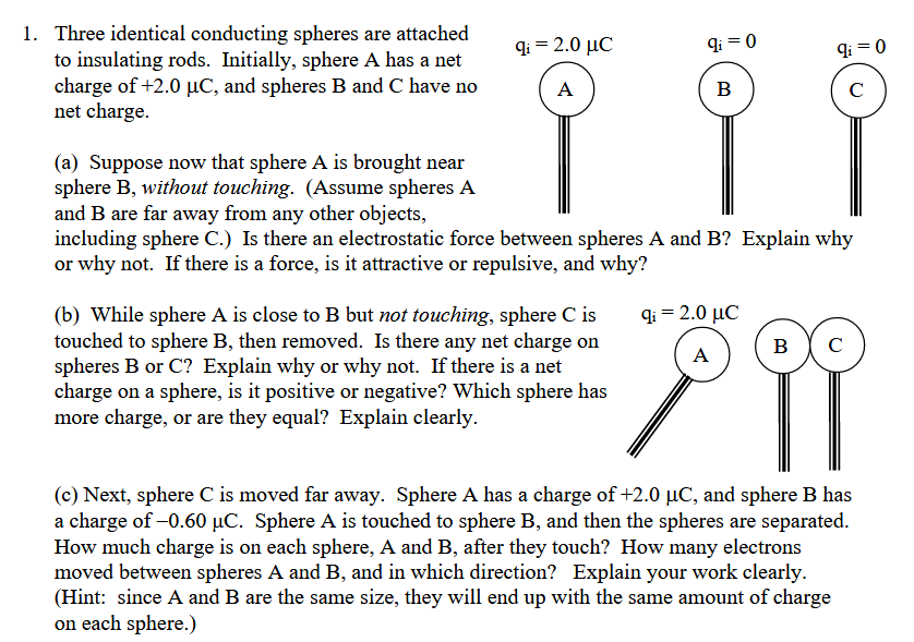 Solved qi = 2.0 uc qi = 0 qi=0 1. Three identical conducting | Chegg.com