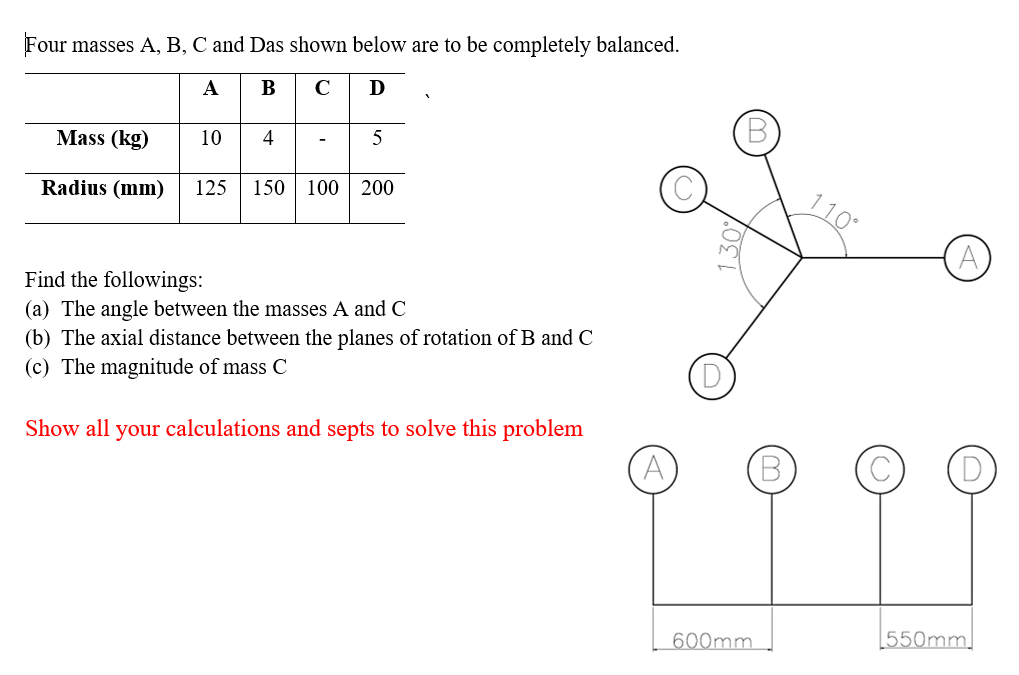 Solved Four masses A, B, C and Das shown below are to be | Chegg.com