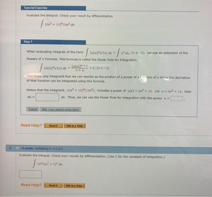Solved Tutorial Exercise Evaluate the integral. Check your | Chegg.com