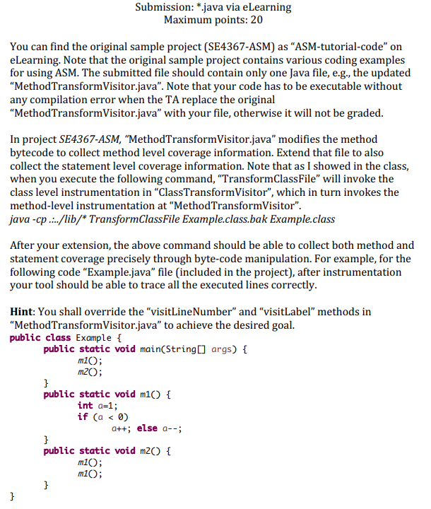 Submission: *java via eLearning Maximum points: 20 | Chegg.com
