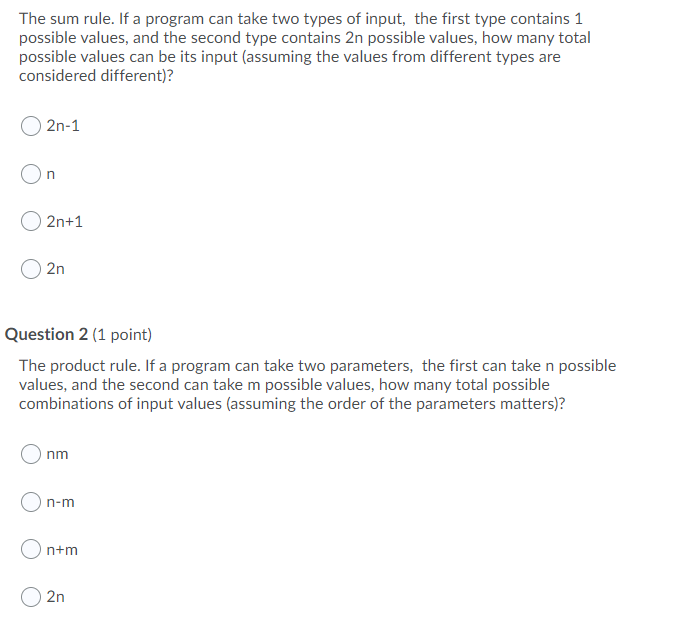 Solved The sum rule. If a program can take two types of | Chegg.com