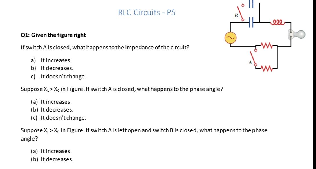 Solved RLC Circuits - PS Q1: Given the figure right If | Chegg.com