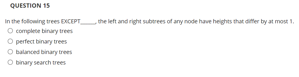 Solved QUESTION 15 the left and right subtrees of any node | Chegg.com