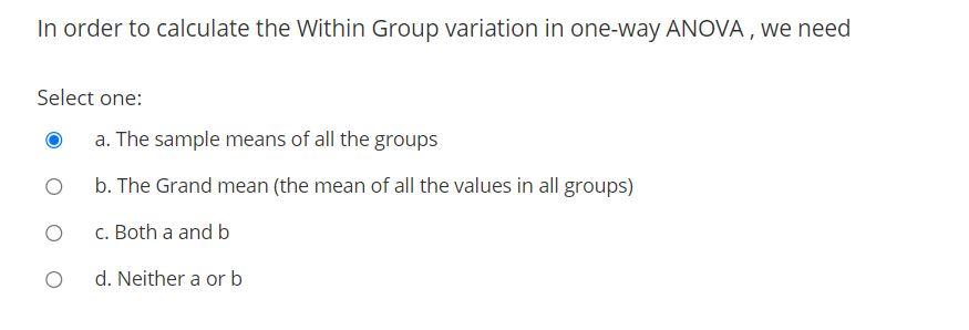 Solved In order to calculate the Within Group variation in | Chegg.com