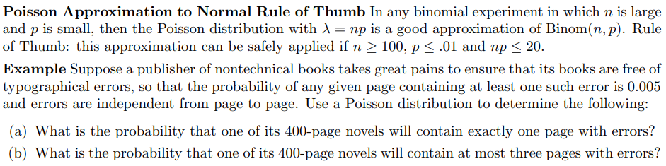 Solved Poisson Approximation to Normal Rule of Thumb In any | Chegg.com