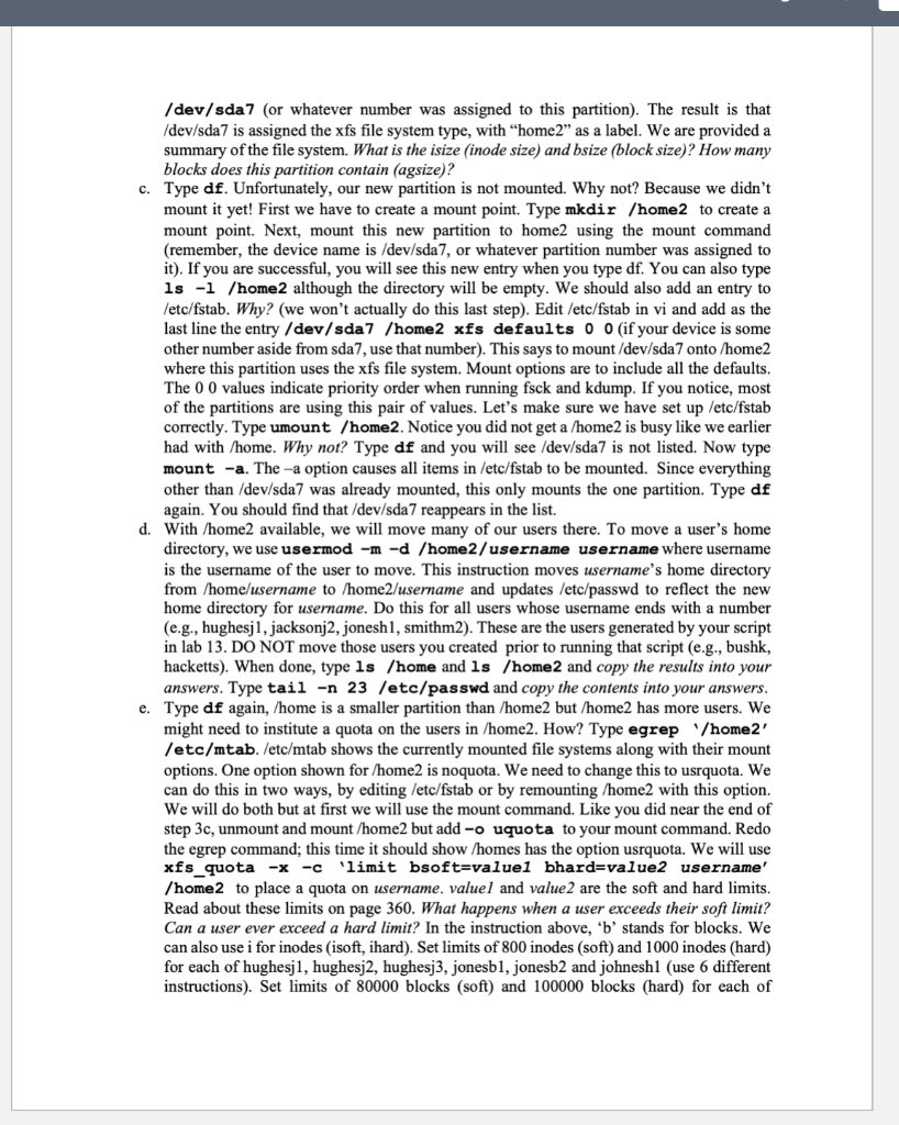 Solved CIT 371 Lab 15: Linux File Systems (part II) Due date | Chegg.com