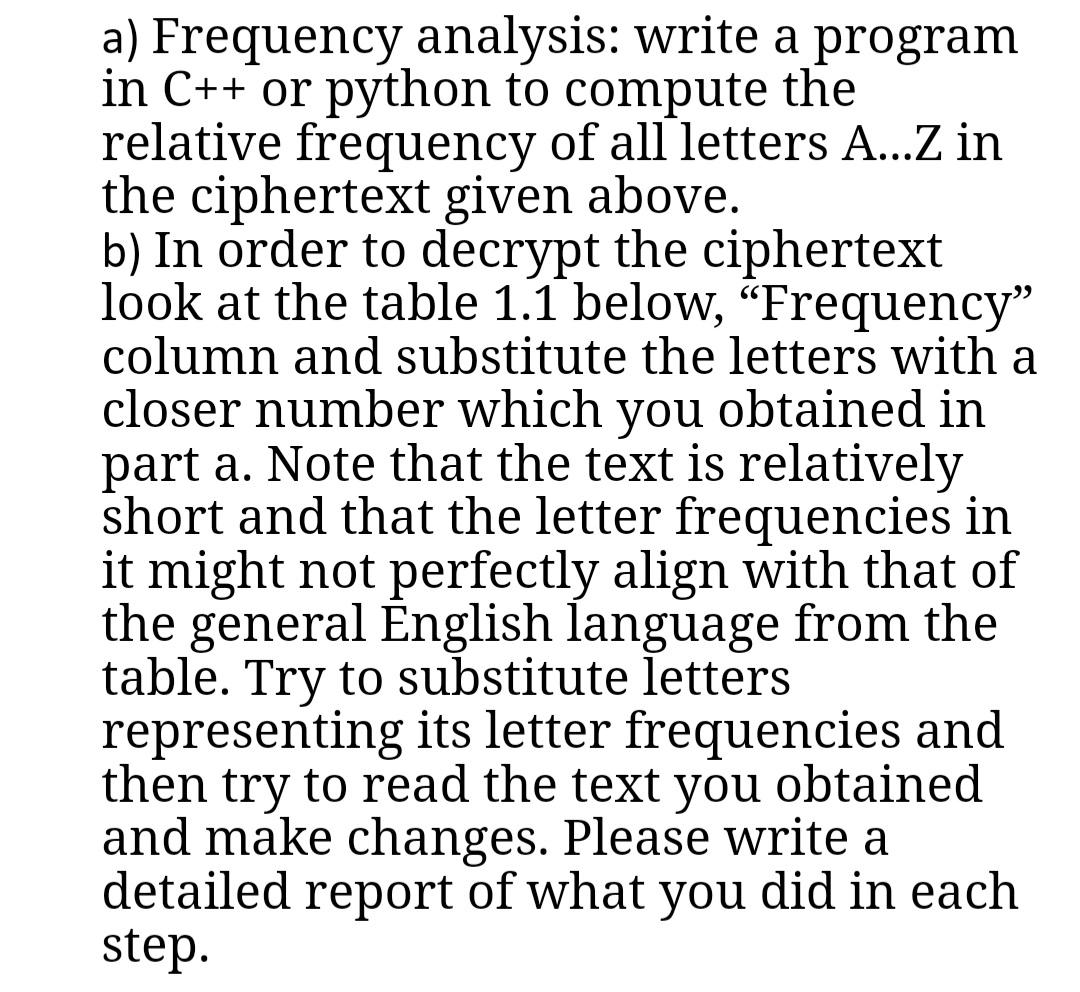 Solved a) Frequency analysis: write a program in C++ or | Chegg.com