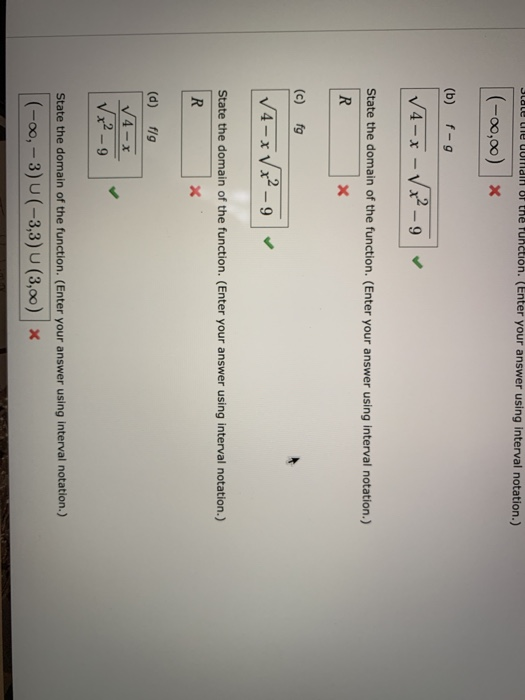 Solved Find each of the following functions f(x) = V4-x, | Chegg.com