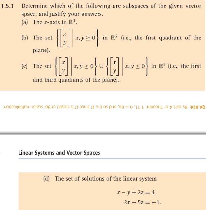 Solved 1.5.1 Determine which of the following are subspaces | Chegg.com