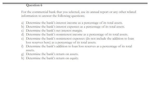 Question 6 For the commercial bank that you selected, | Chegg.com