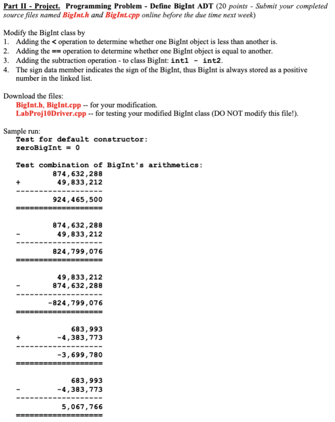 Solved Part II - Project. Programming Problem - Define | Chegg.com