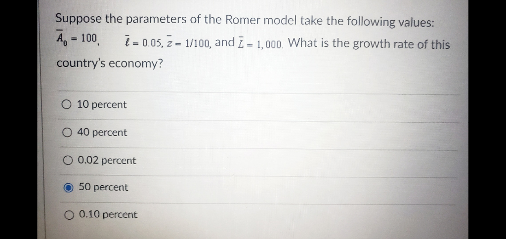 Solved Suppose the parameters of the Romer model take the | Chegg.com