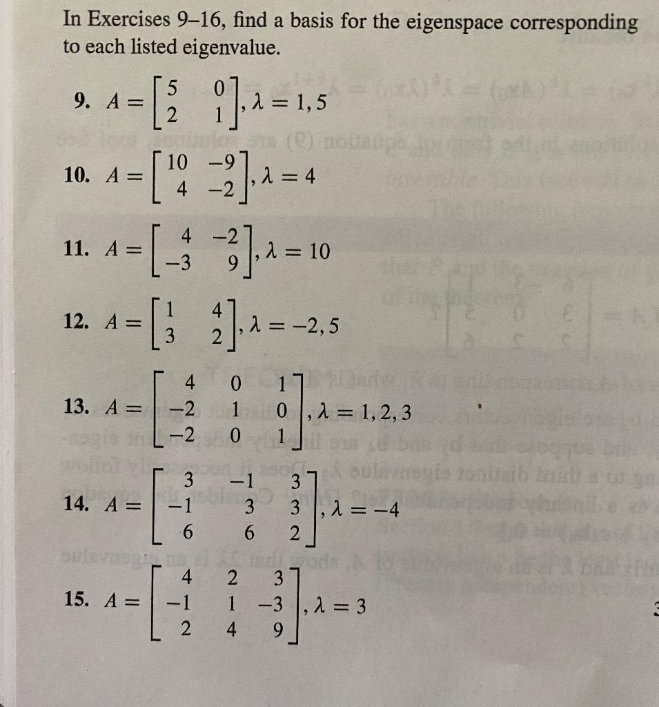 Solved In Exercises 9-16, find a basis for the eigenspace | Chegg.com