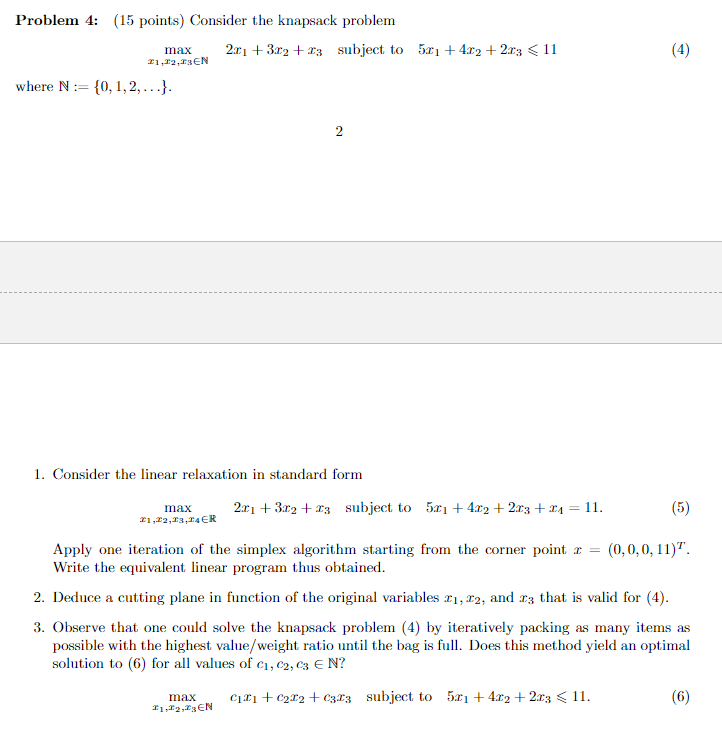 Problem 4: (15 points) Consider the knapsack problem | Chegg.com