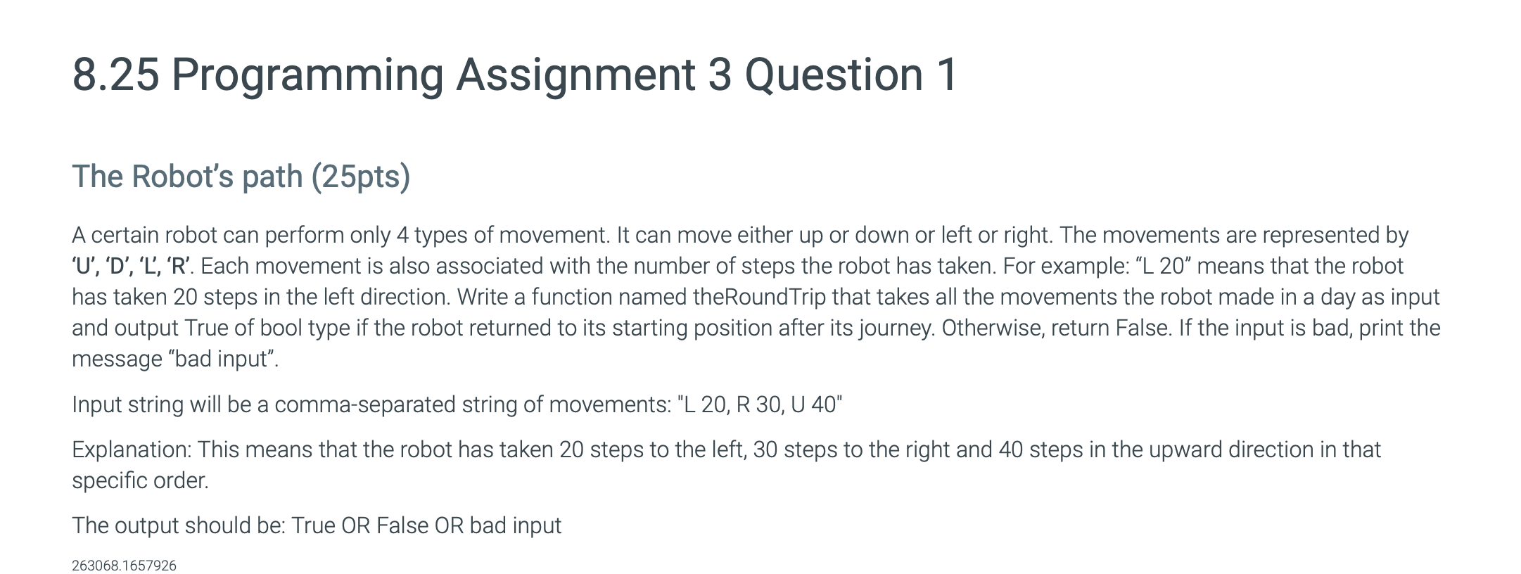 Solved 8.25 Programming Assignment 3 Question 1 The Robot’s | Chegg.com
