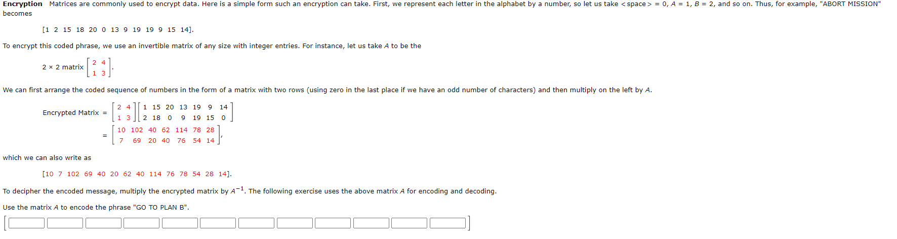 Solved Encryption Matrices are commonly used to encrypt | Chegg.com