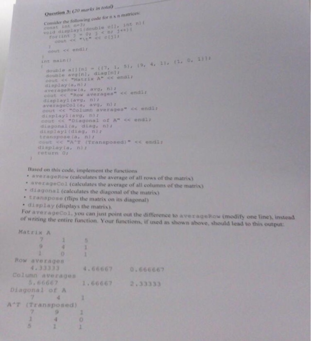 Solved Consider the following code for nsn matrices const | Chegg.com