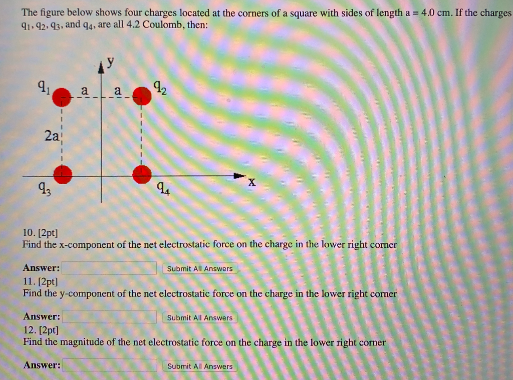 Solved The figure below shows four charges located at the | Chegg.com
