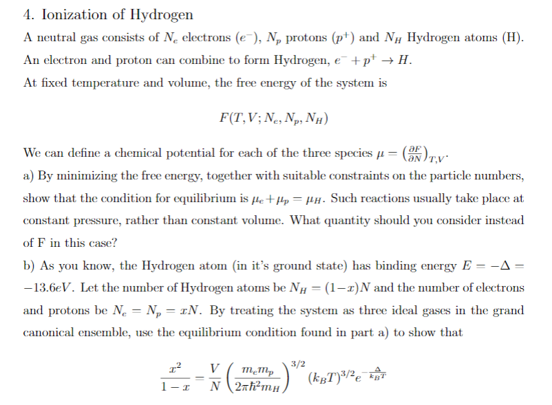 4. Ionization of Hydrogen A neutral gas consists of | Chegg.com