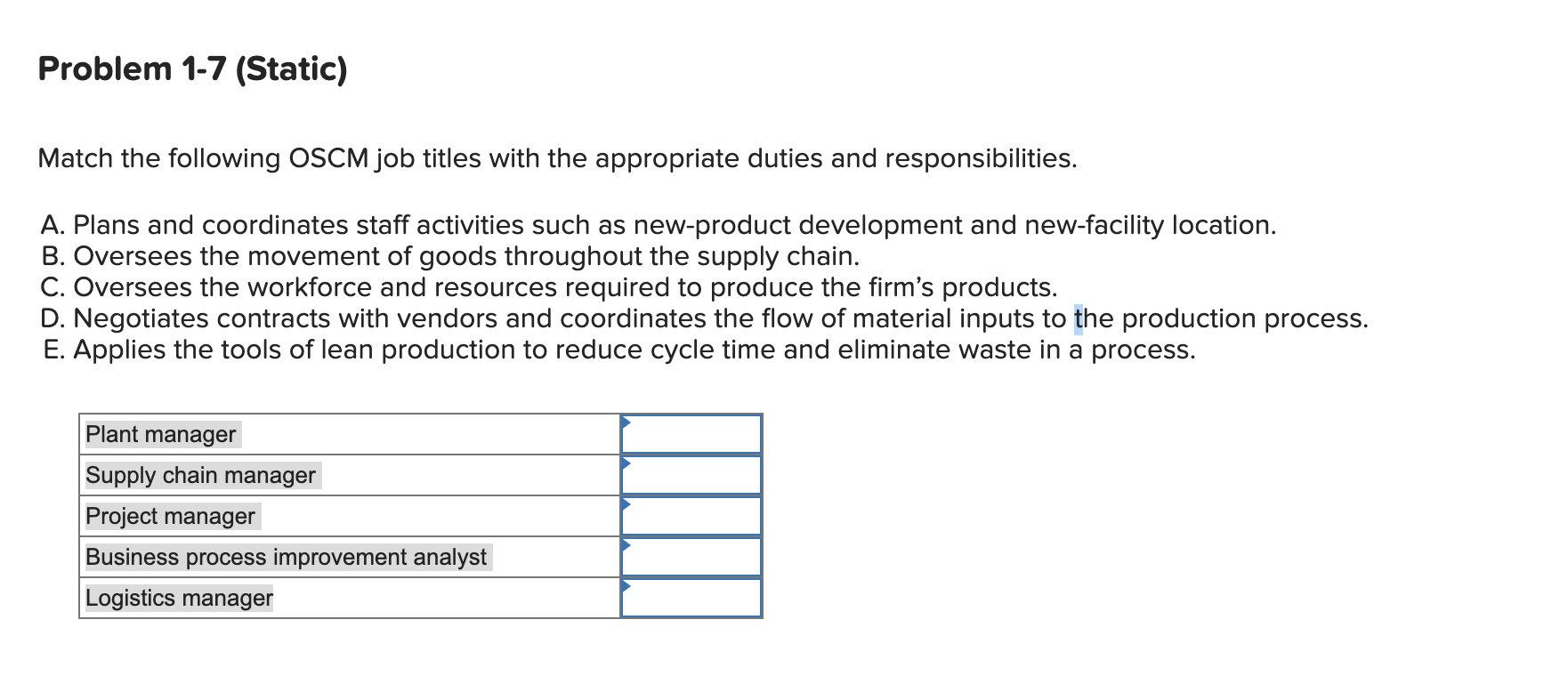 Solved Match the following OSCM job titles with the | Chegg.com