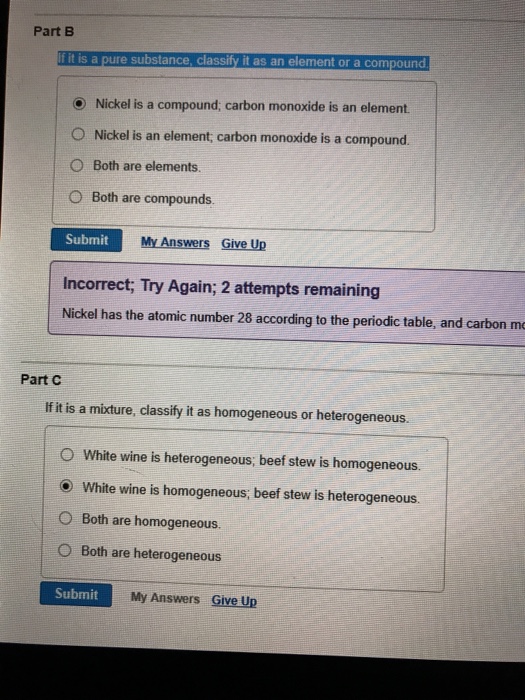 Solved If it is a pure substance, classify it as an element | Chegg.com