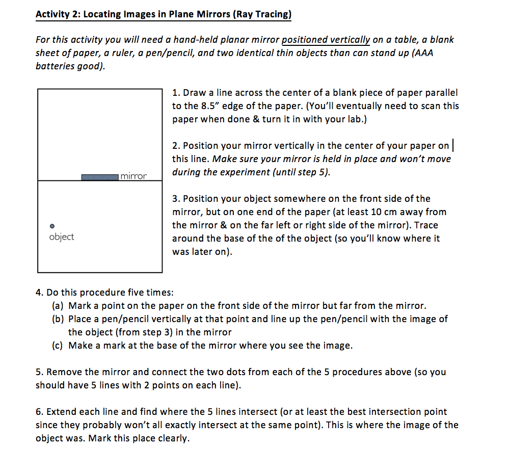 Activity 2: Locating Images in Plane Mirrors (Ray | Chegg.com