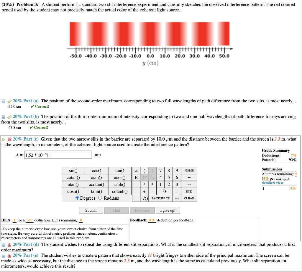 Solved A student performs a standard two-slit interference | Chegg.com