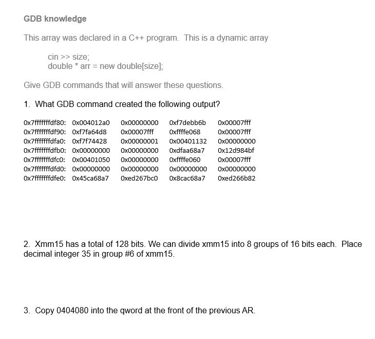 Solved GDB knowledge This array was declared in a C++ | Chegg.com