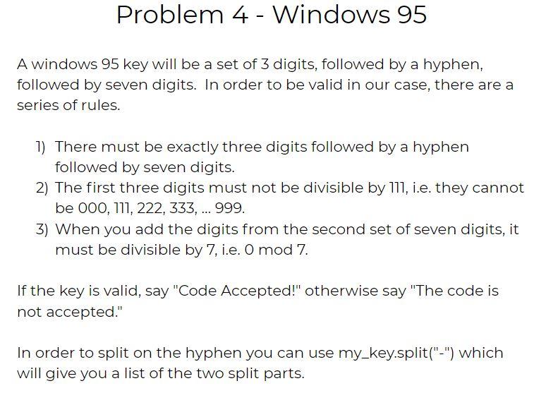 Solved Problem 4 - Windows 95 A windows 95 key will be a set | Chegg.com