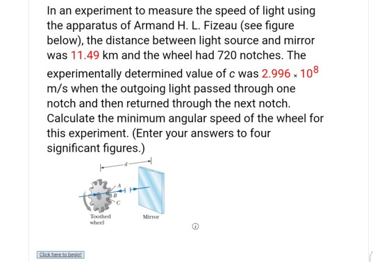 Solved In an experiment to measure the speed of light using | Chegg.com