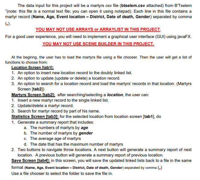 Solved In this project, you will implement a martyrs data | Chegg.com