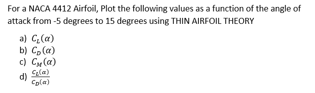 Solved For a NACA 4412 Airfoil, Plot the following values as | Chegg.com