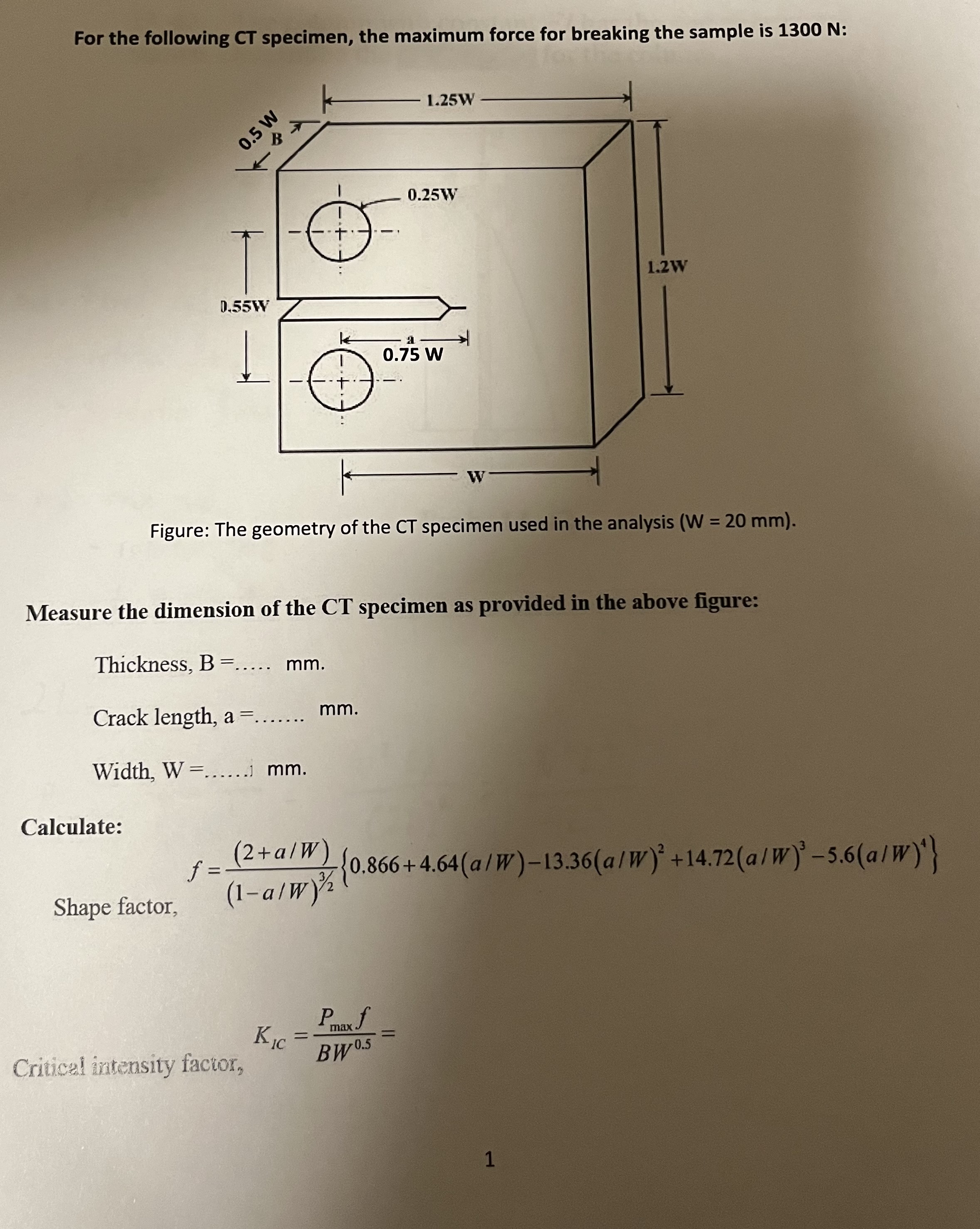 Solved For the following CT specimen, the maximum force for | Chegg.com