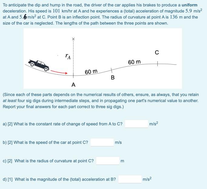 Solved To anticipate the dip and hump in the road, the | Chegg.com