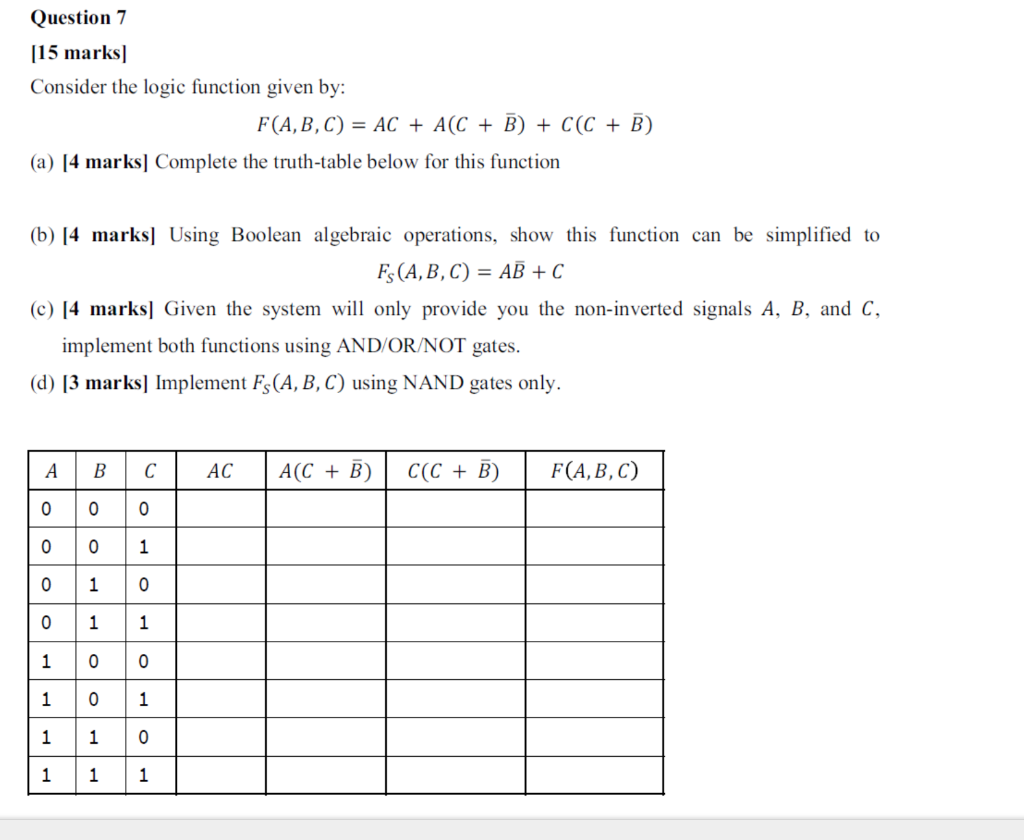 Solved Question 7 [15 marks] Consider the logic function | Chegg.com
