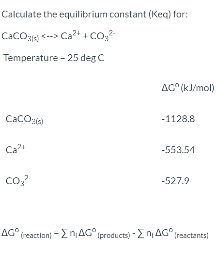 Solved Calculate the equilibrium constant (Keq) for: | Chegg.com