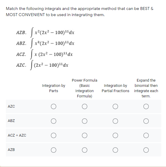 Solved Match the following integrals and the appropriate | Chegg.com