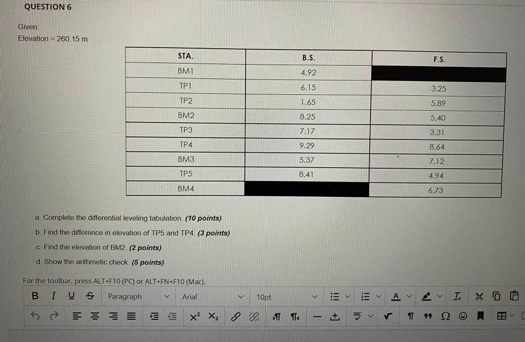 Solved a. Complete the differential leveling tabulation. b. | Chegg.com