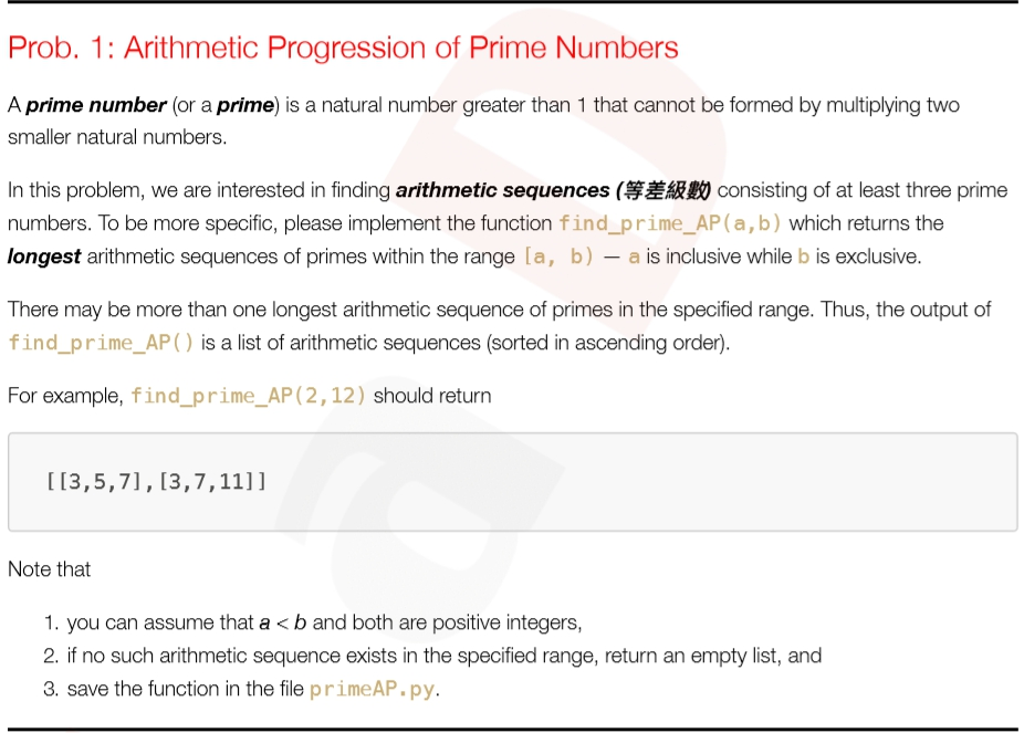 Solved Prob. 1: Arithmetic Progression of Prime Numbers A | Chegg.com